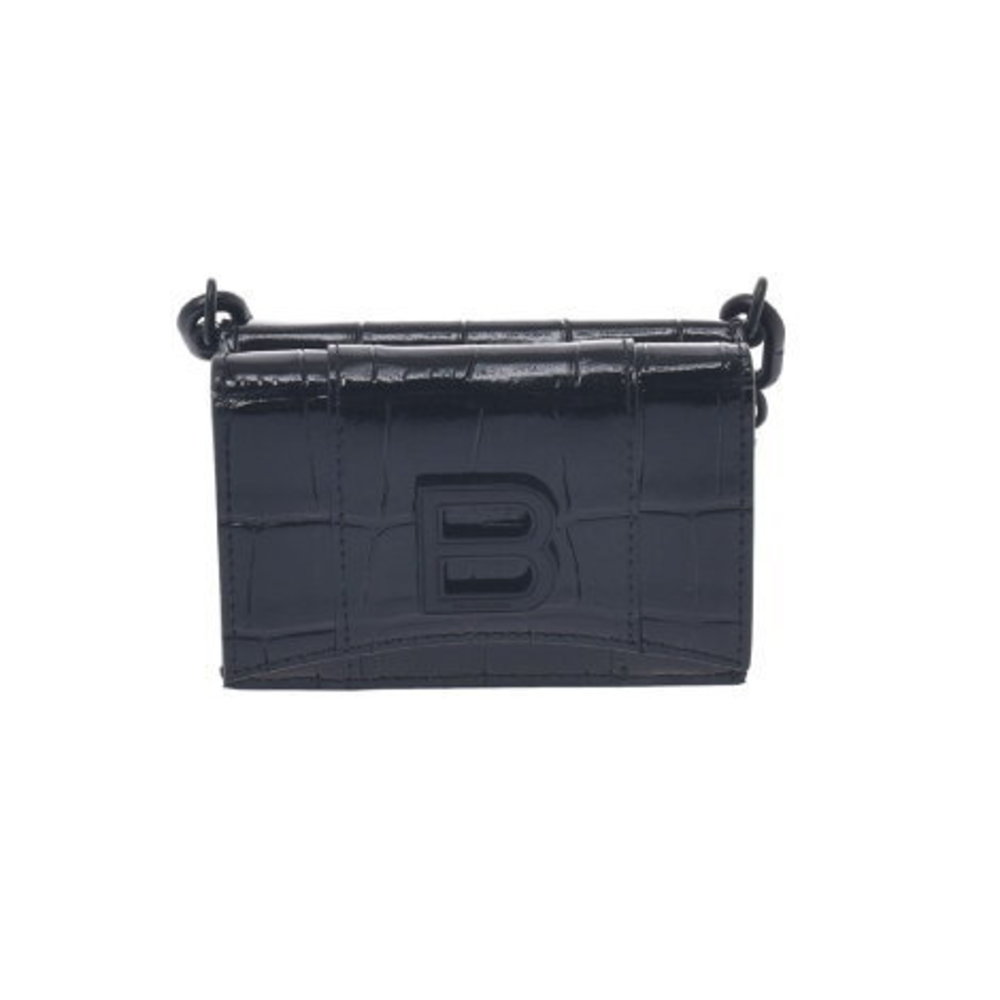 Balenciaga Chain Mini Wallet Black Croco Trifold Un - Gem